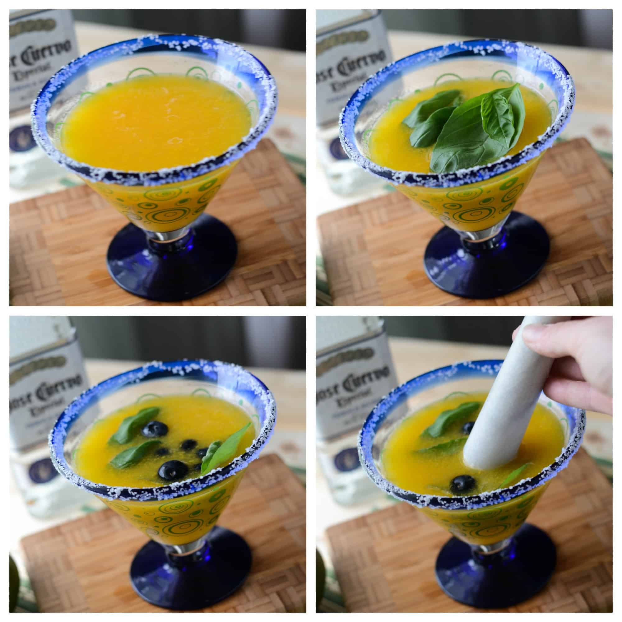 Muddled Basil Blueberry Mango Margarita • The Crumby Kitchen