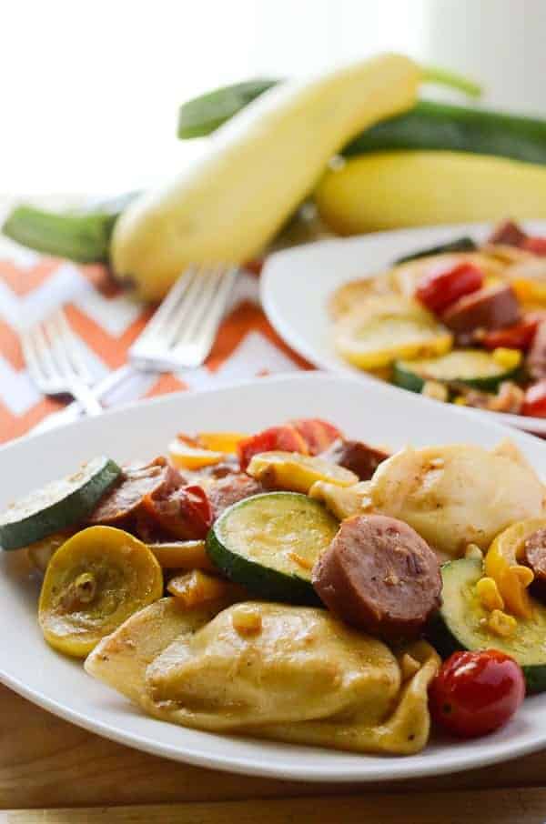 Kielbasa and Pierogies with Summer Vegetables • The Crumby Kitchen