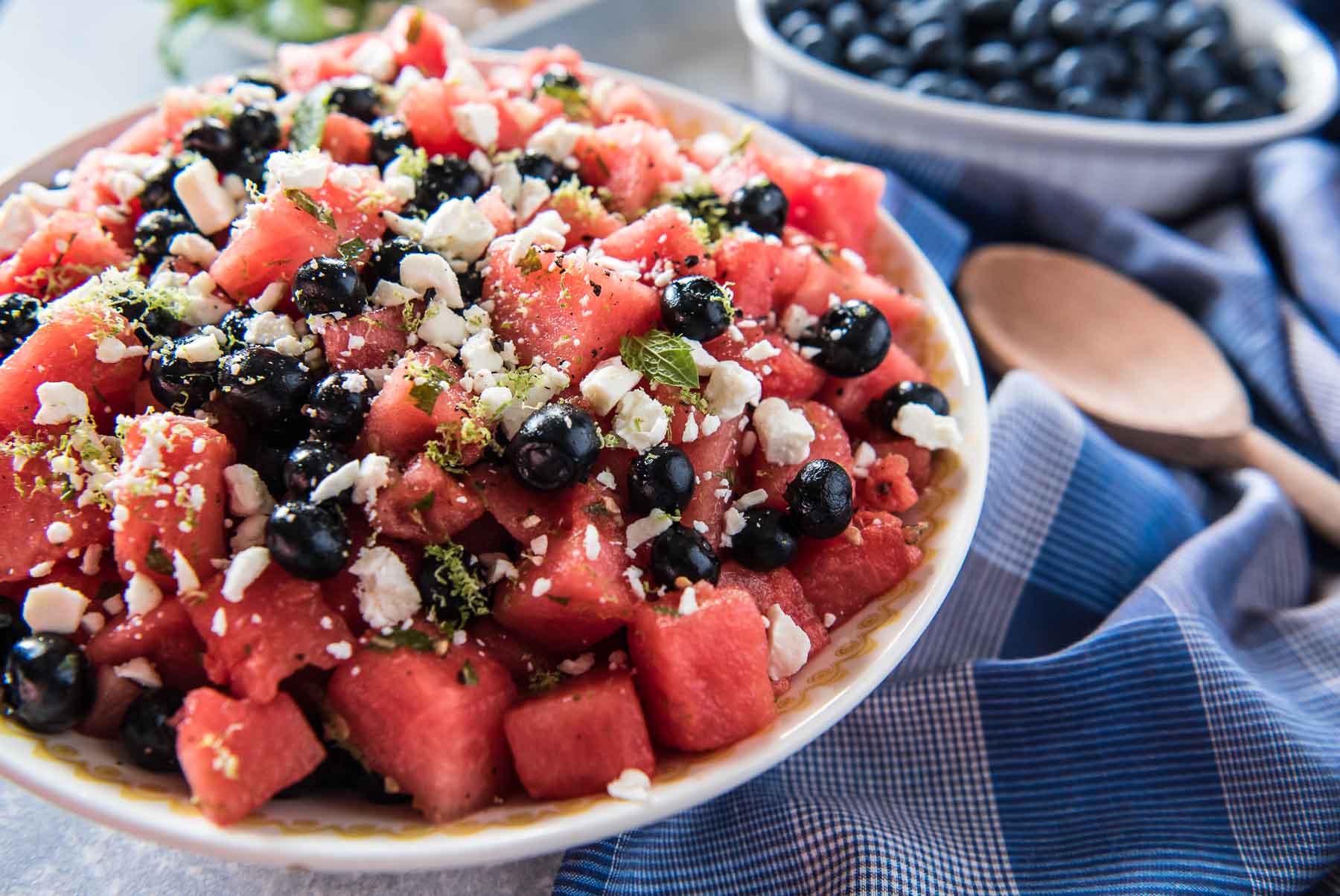 Blueberry Watermelon Mint Feta Salad • The Crumby Kitchen