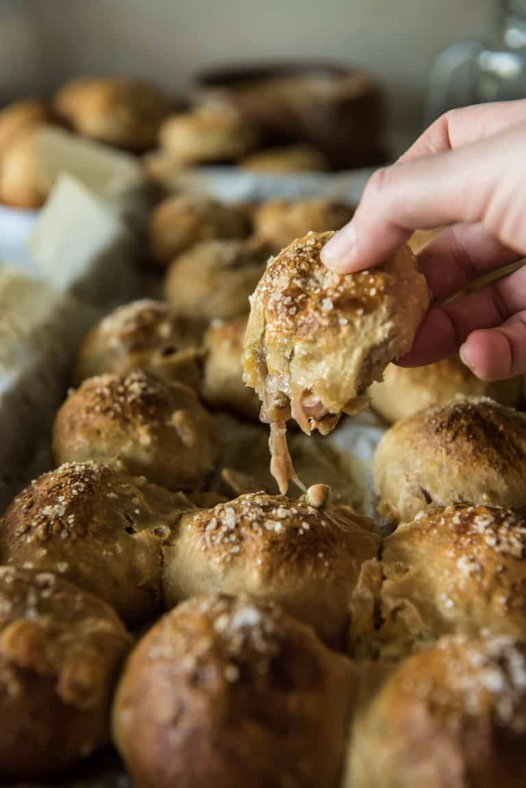 Sweet & Spicy Bratwurst Pretzel Bombs with Beer Cheese Dip • The Crumby ...