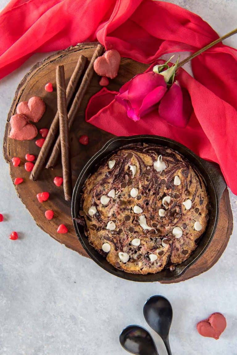 Red Velvet Swirl Skillet Brownies for Two • The Crumby Kitchen