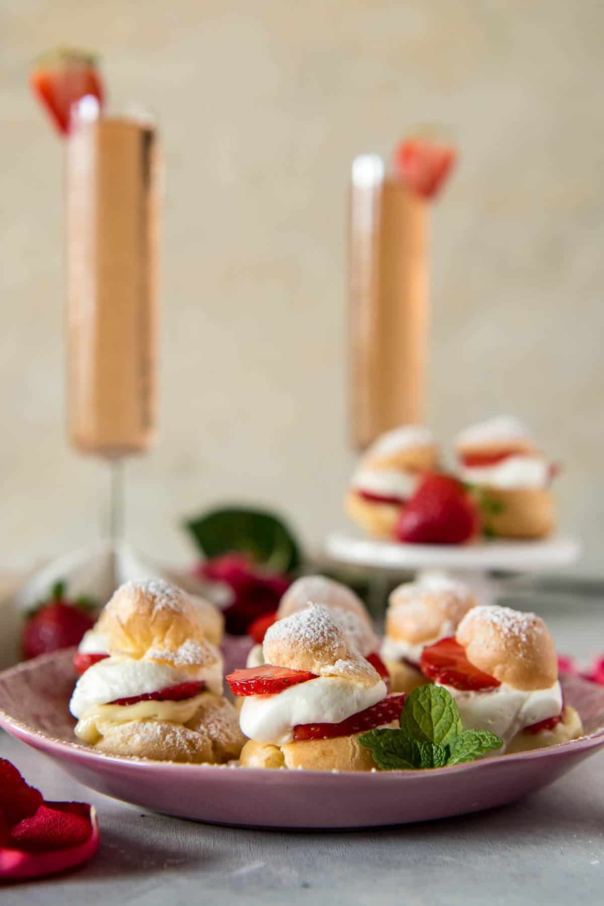 Strawberry Rosé Profiteroles (Mini Cream Puffs) • The Crumby Kitchen