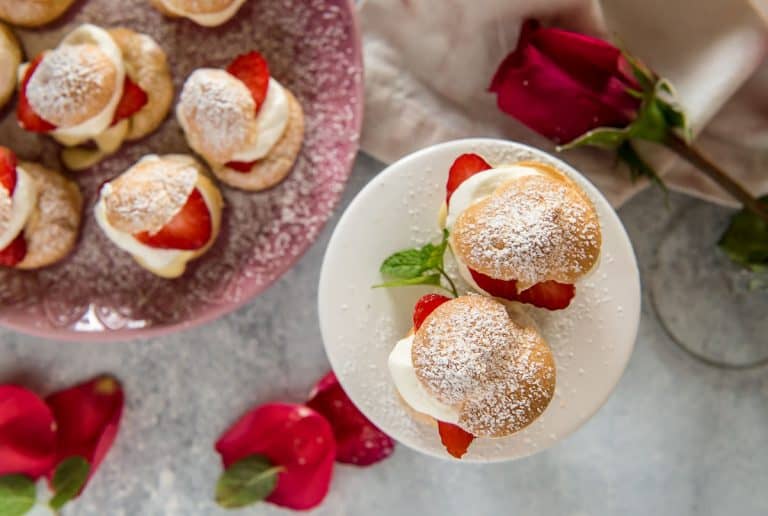Strawberry Rosé Profiteroles (Mini Cream Puffs) • The Crumby Kitchen
