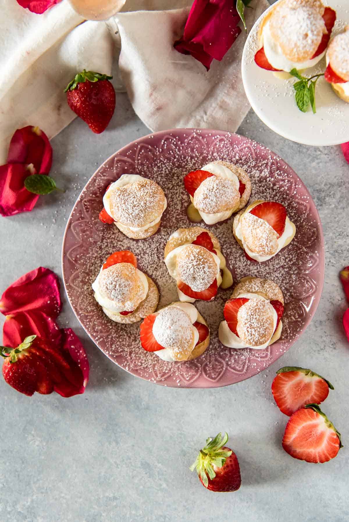 Strawberry Rosé Profiteroles (Mini Cream Puffs) • The Crumby Kitchen