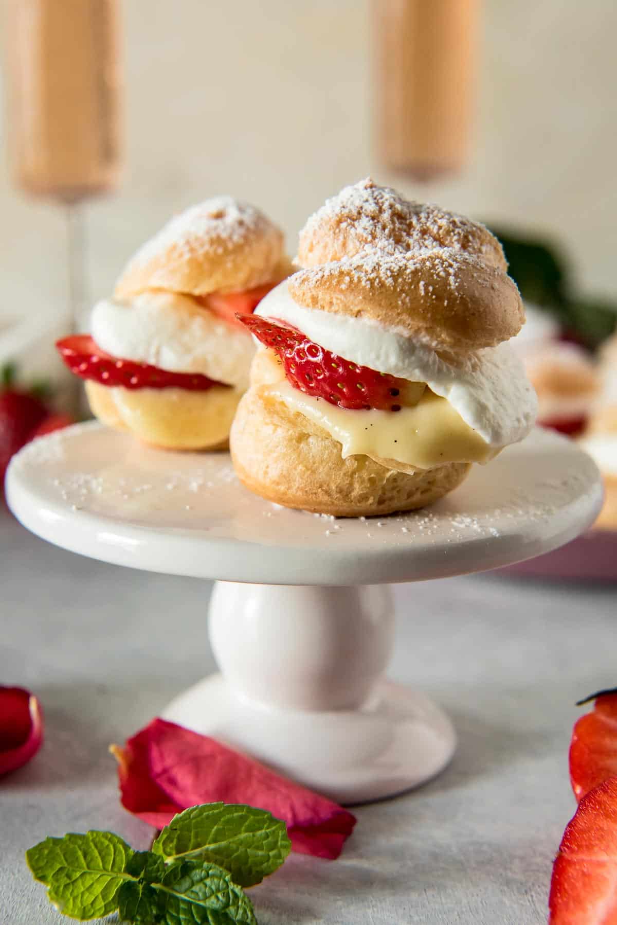 Strawberry Rosé Profiteroles (Mini Cream Puffs) • The Crumby Kitchen