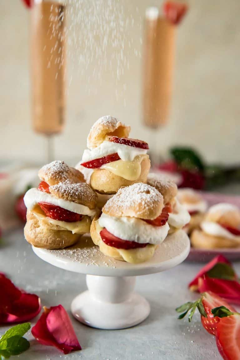 Strawberry Rosé Profiteroles (Mini Cream Puffs) • The Crumby Kitchen
