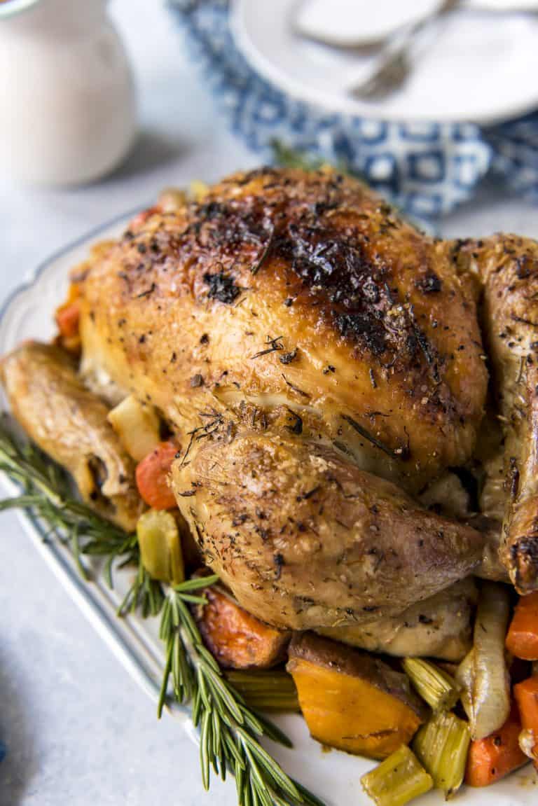 Slow Roasted Chicken with Herb Butter • The Crumby Kitchen
