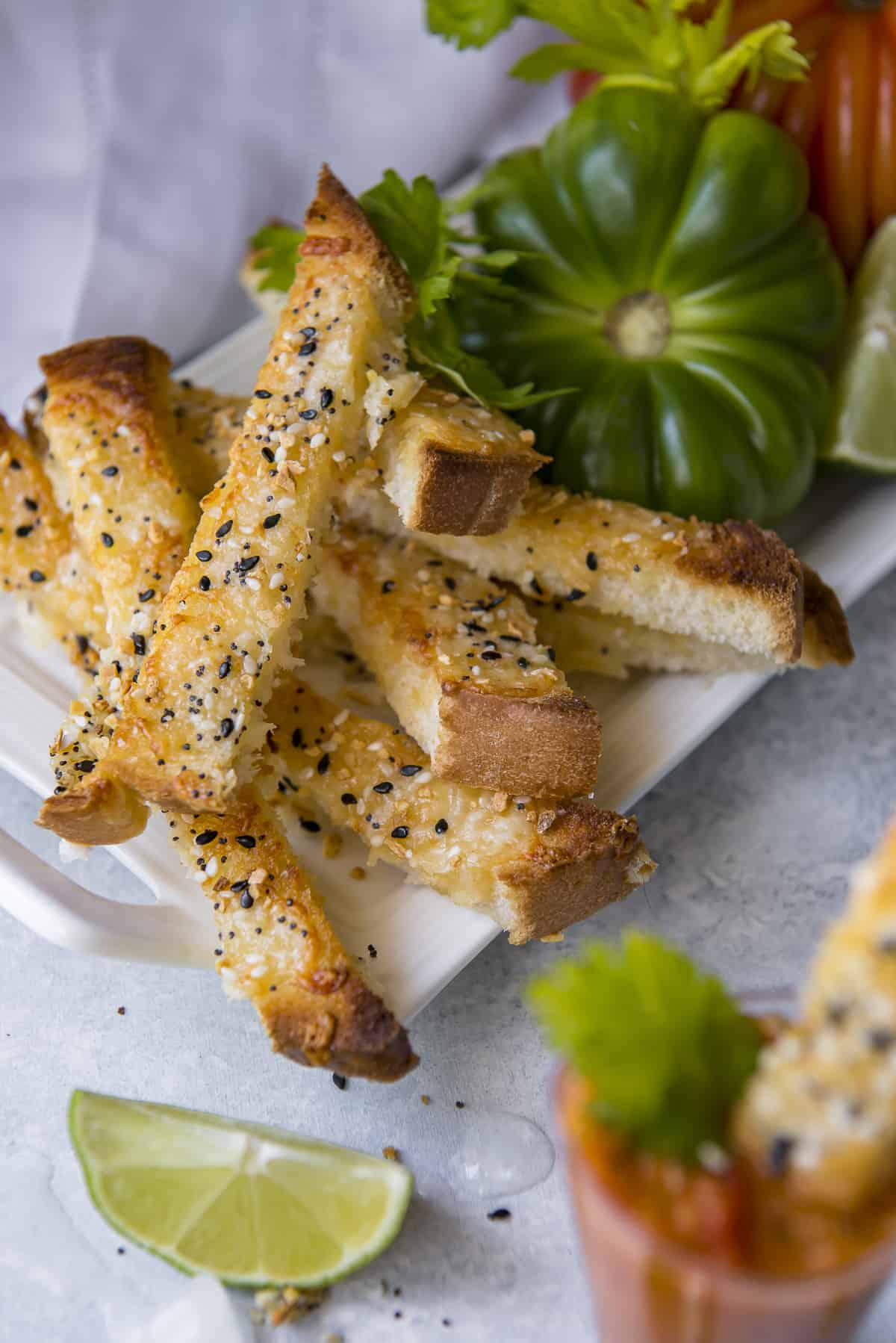 Brunch Gazpacho Shooters with Cheesy Everything Toast Dippers • The ...