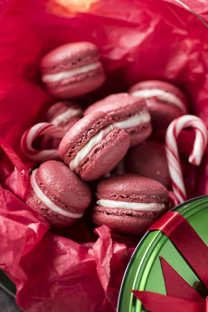 Peppermint Red Velvet Macarons • The Crumby Kitchen