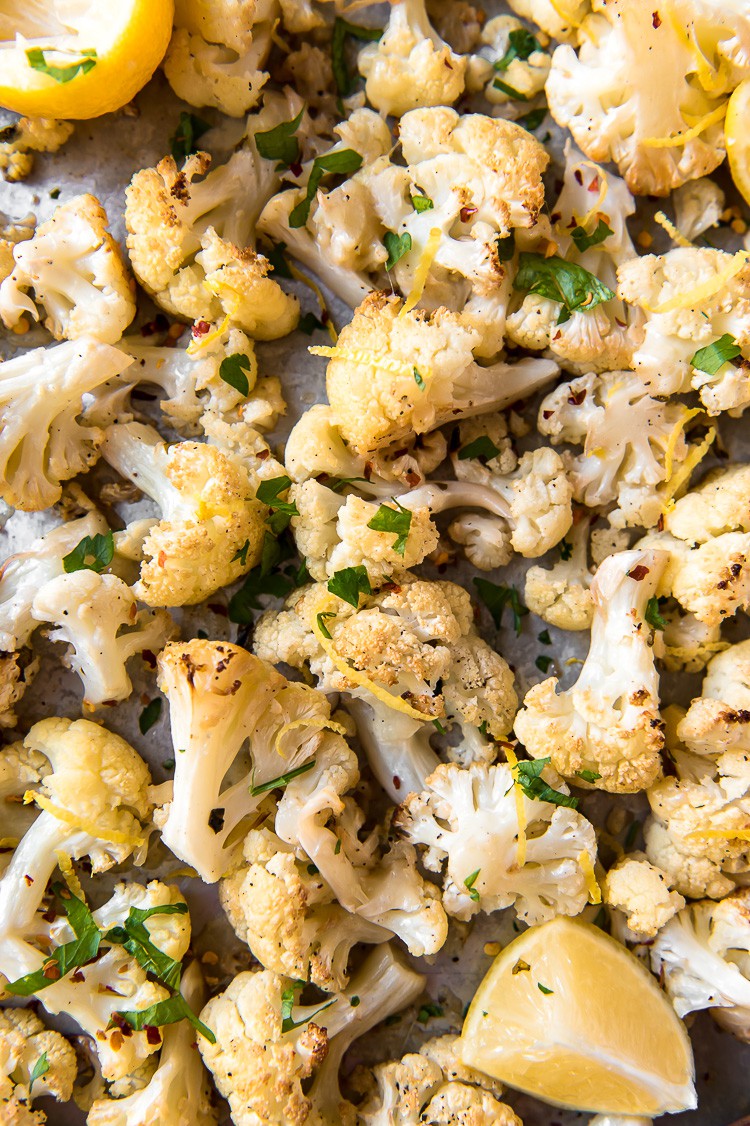 Lemon Garlic Roasted Cauliflower • The Crumby Kitchen