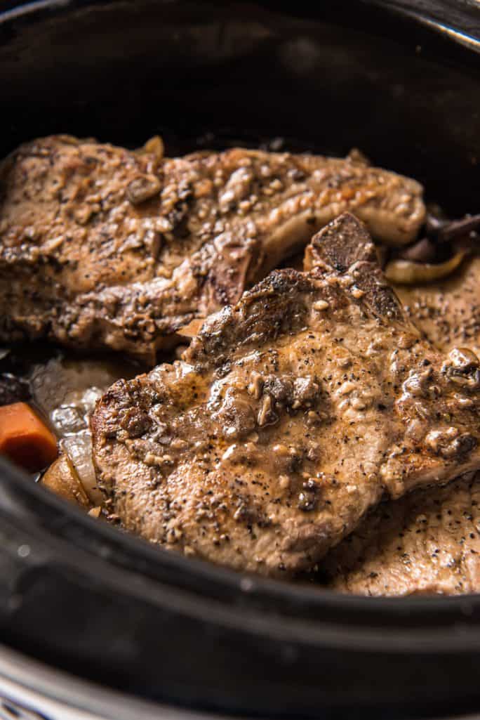 Slow Cooker Pork Chops & Vegetables • The Crumby Kitchen