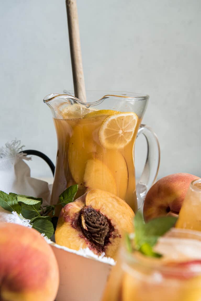 Easy White Peach Sangria • The Crumby Kitchen
